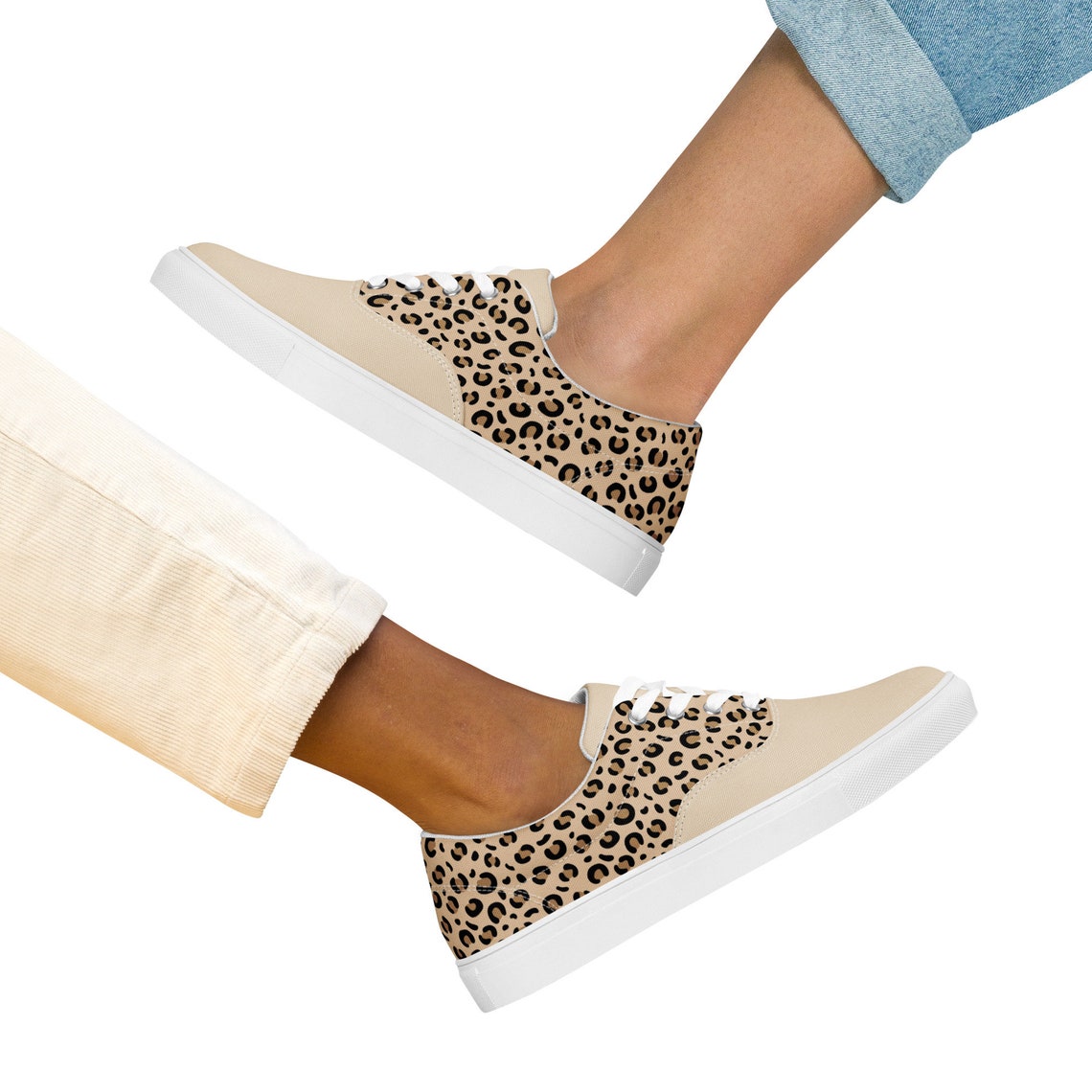Leopard Print Lace-up Sneakers for Teachers - Leopard Print and Beige ...