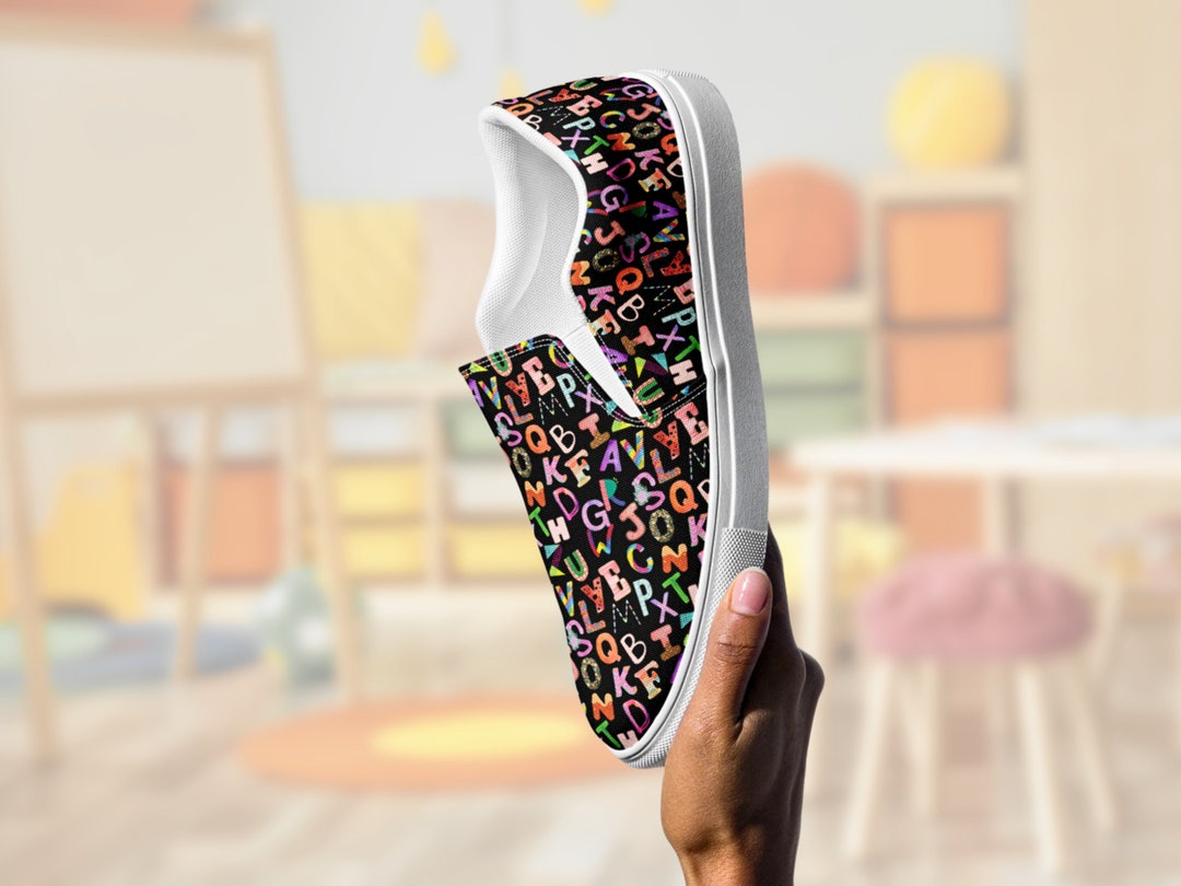 Black & Rainbow Abcs Alphabet Shoes for Teachers - Womens Slip-on ...