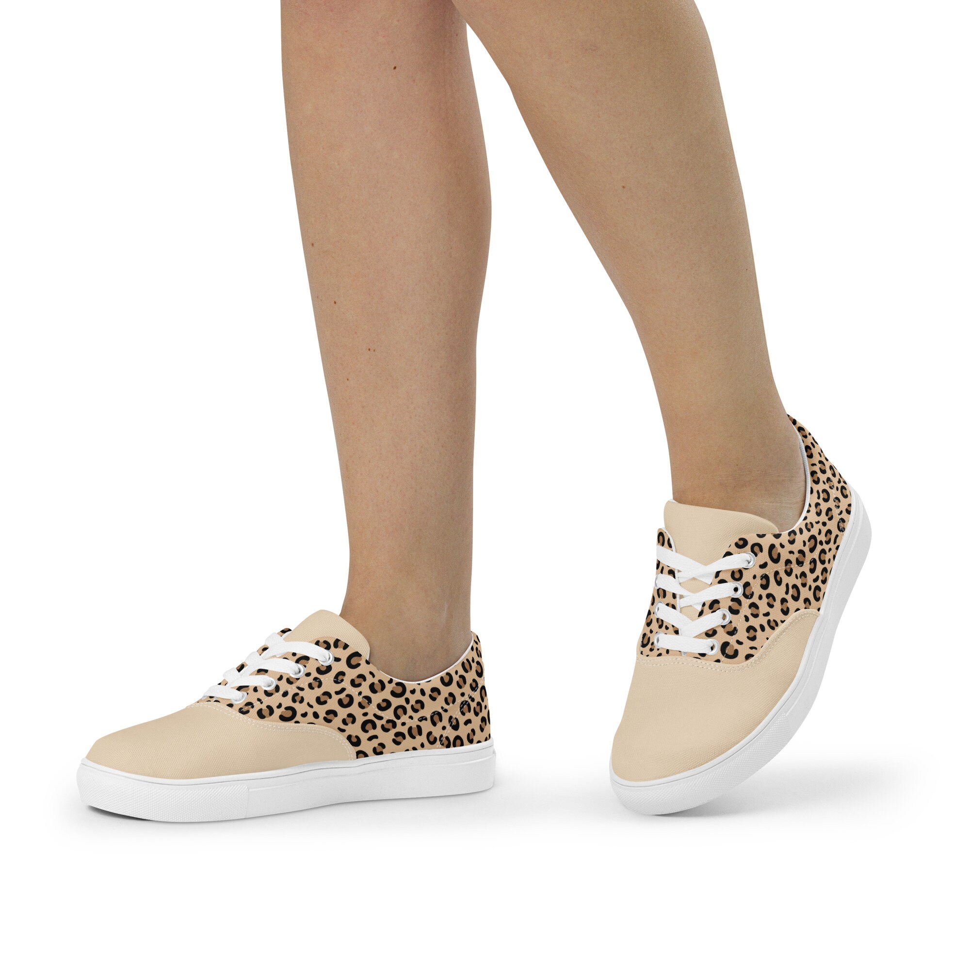 Leopard Print Lace-up Sneakers for Teachers - Leopard Print and Beige ...