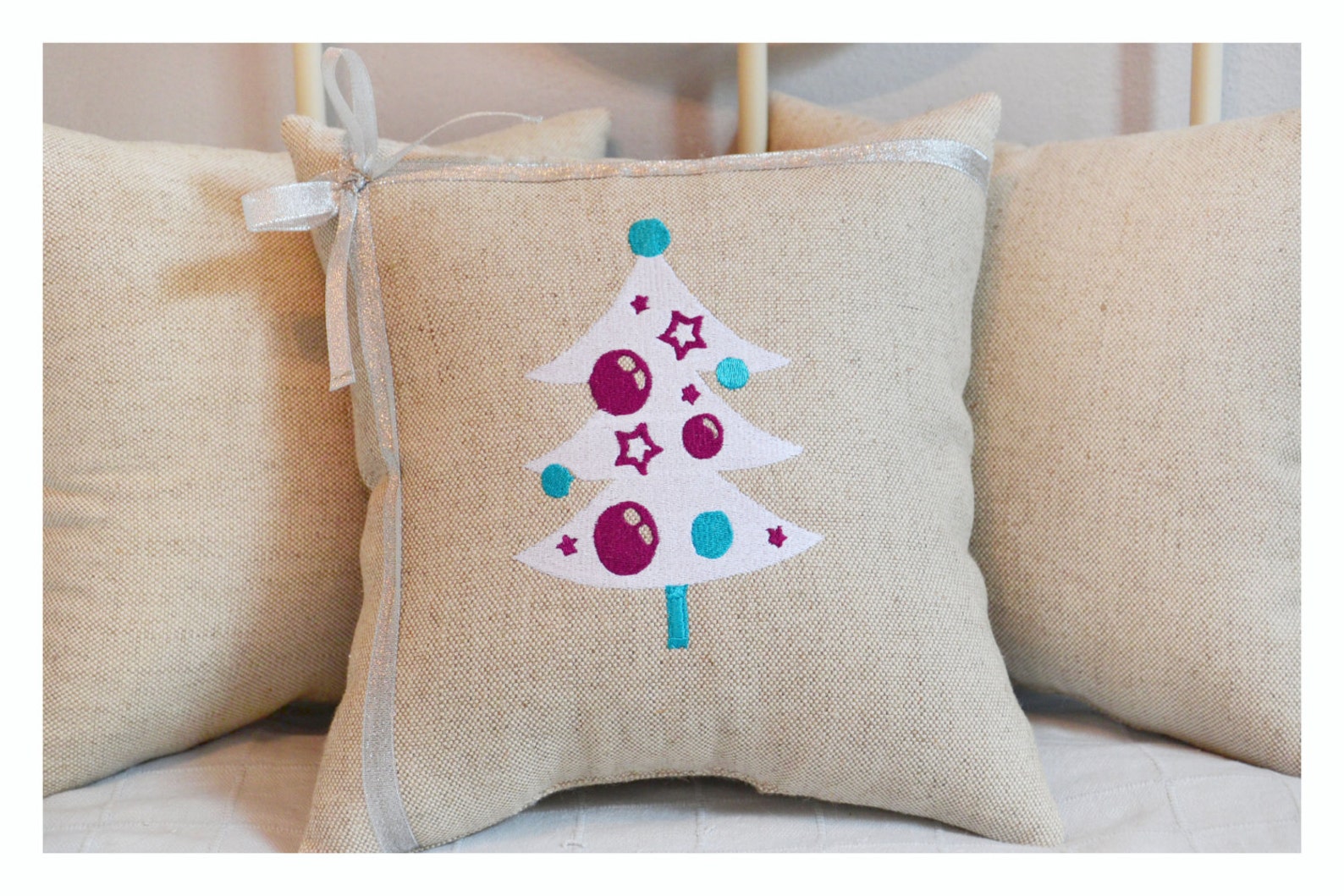 Christmas Tree Embroidered Christmas Pillow Christmas - Etsy