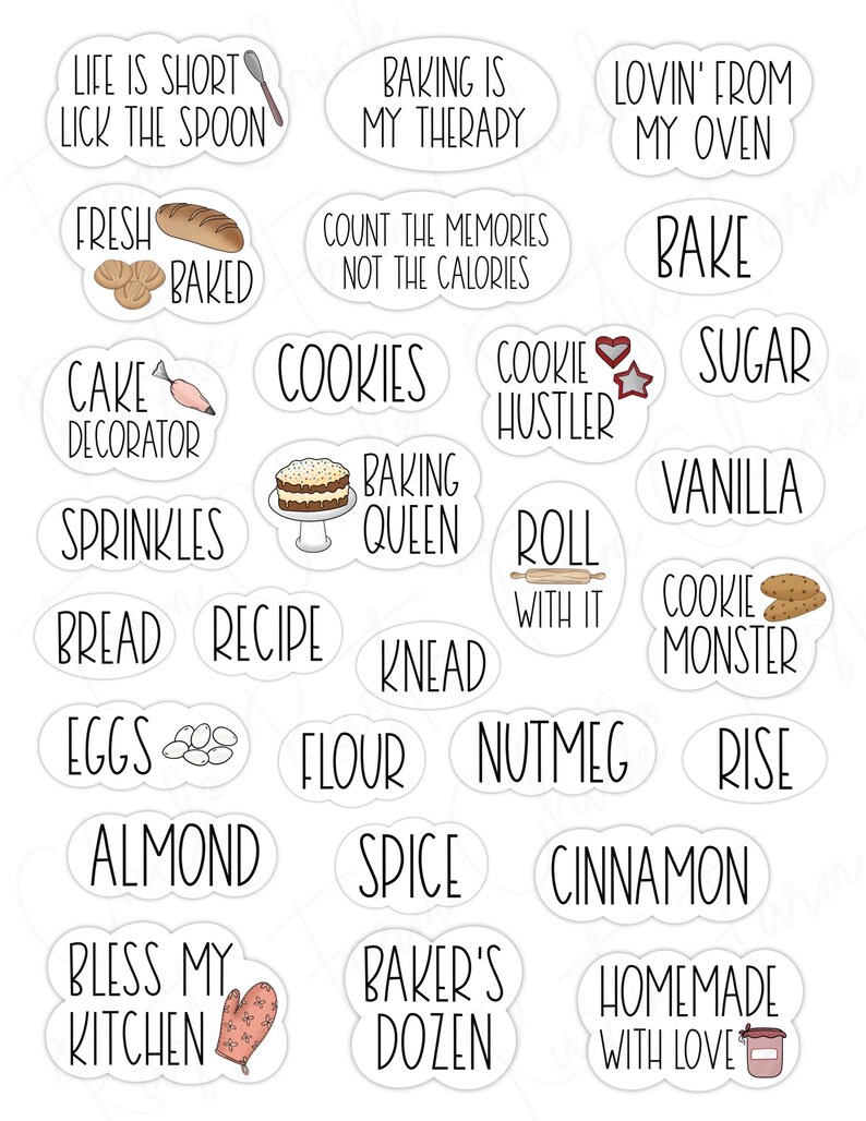 BAKING Digital Stickers, Kitchen Pre-cropped Planner Stickers, Bakery ...