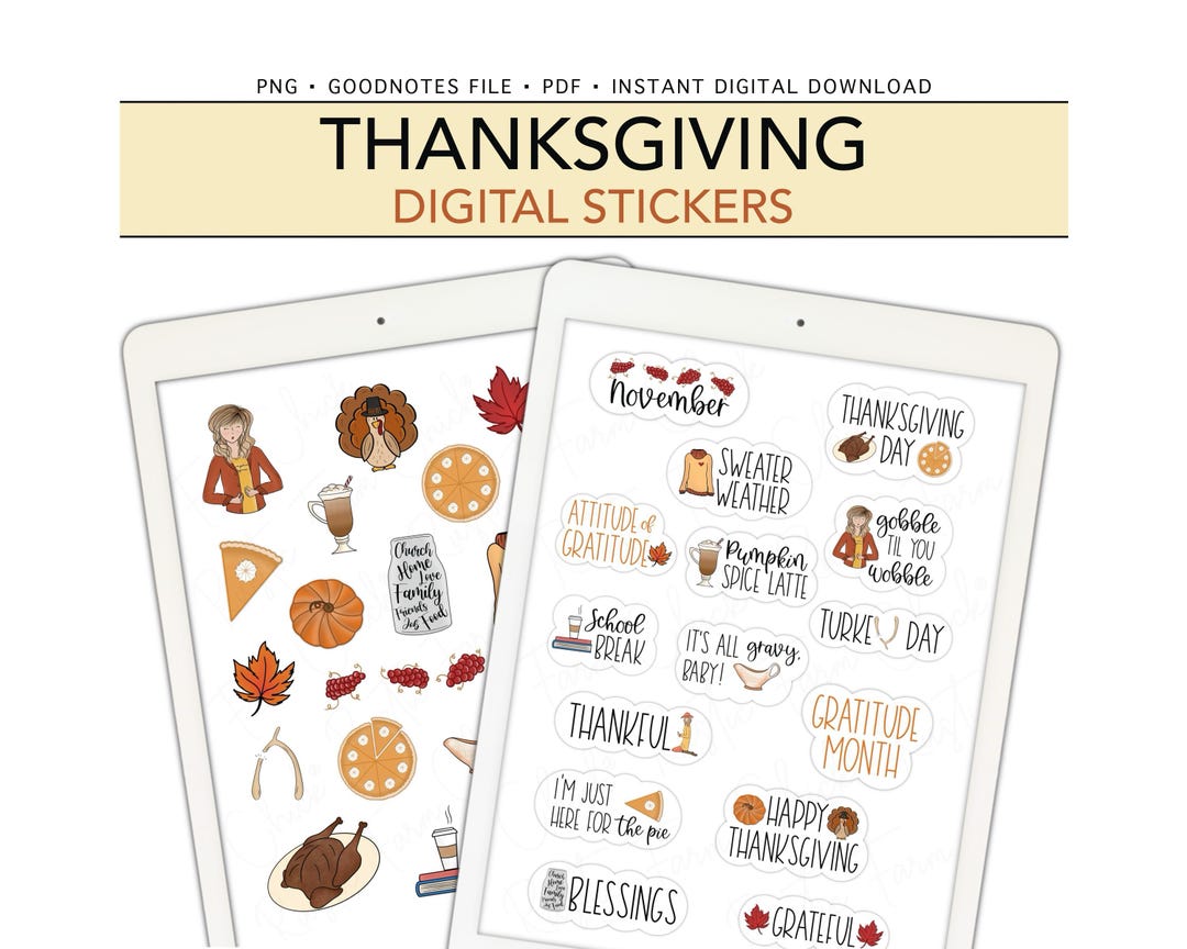 THANKSGIVING Digital Stickers for Goodnotes, Pre-cropped Digital ...