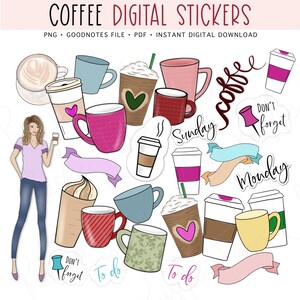 COFFEE Digital Stickers, Goodnotes Stickers, Pre-cropped Digital ...