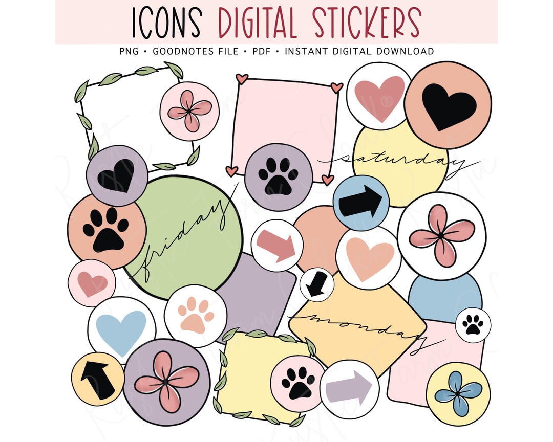 Icons & Borders Digital Stickers: Planner Graphics (goodnotes, PDF) - Etsy