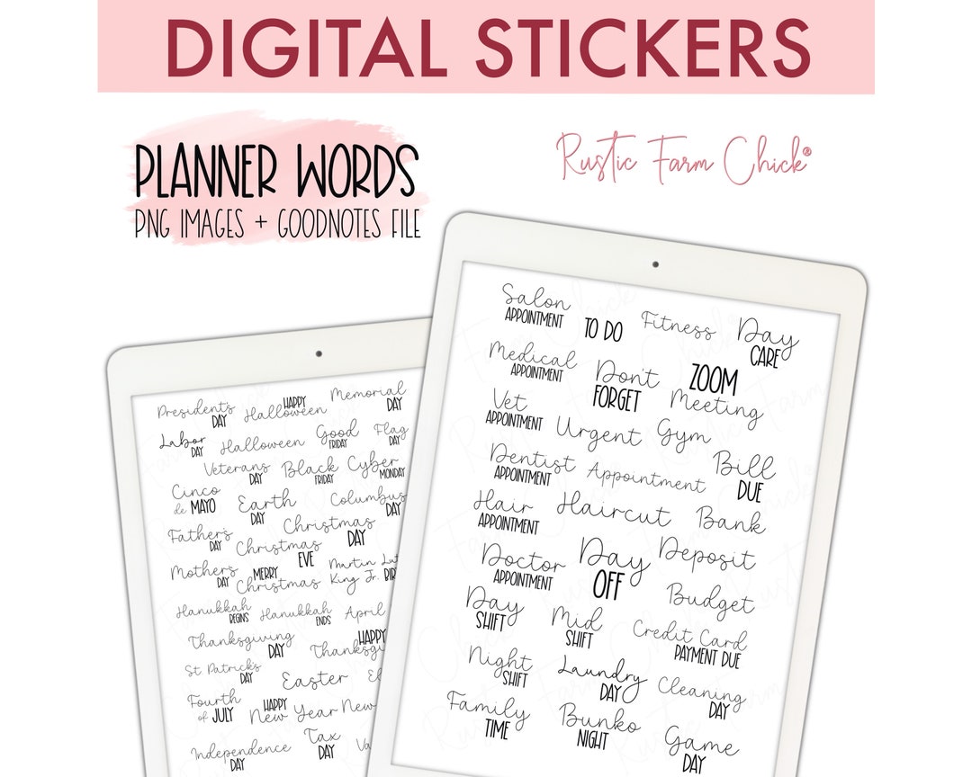 PLANNER WORDS Digital Stickers Basic Calendar Pre-cropped - Etsy