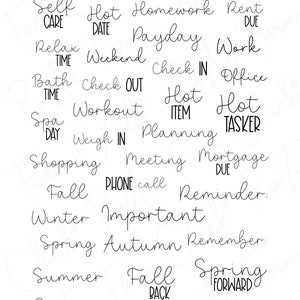 PLANNER WORDS Digital Stickers, Basic Calendar Pre-cropped Digital ...