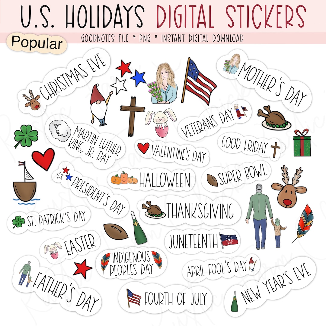 NATIONAL U.S. HOLIDAYS Digital Stickers Goodnotes Stickers - Etsy