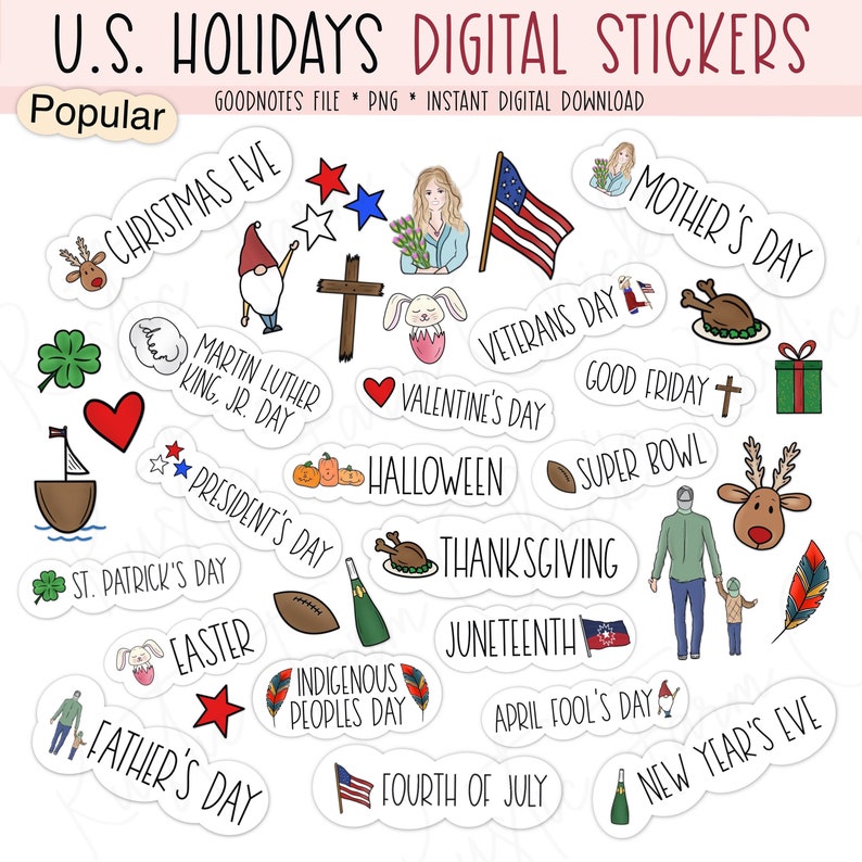 NATIONAL U.S. HOLIDAYS Digital Stickers Goodnotes Stickers - Etsy
