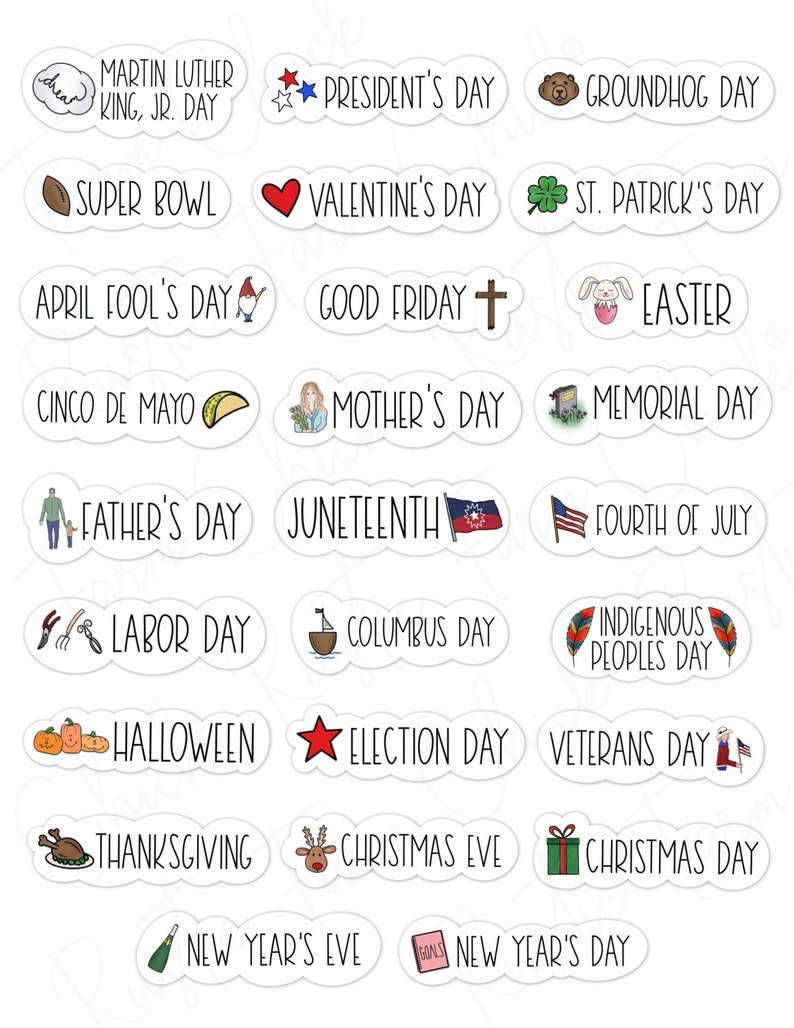 NATIONAL U.S. HOLIDAYS Digital Stickers, Annual Federal Holidays ...