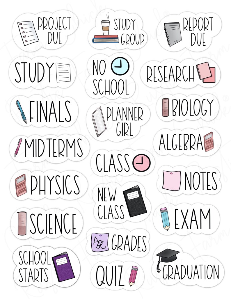 STUDY Digital Stickers, Goodnotes Stickers, School Pre-cropped Digital ...