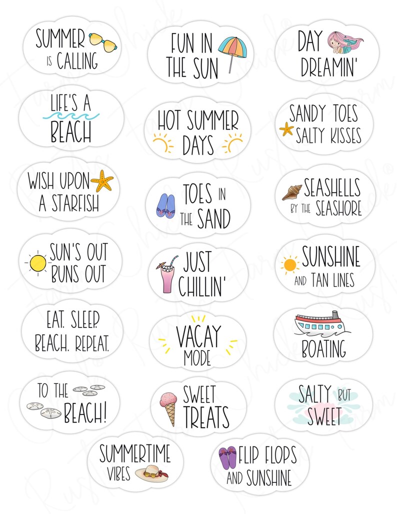 SUMMER Digital Stickers, Seashells, Flip Flops, Mermaid, Beach Pre ...