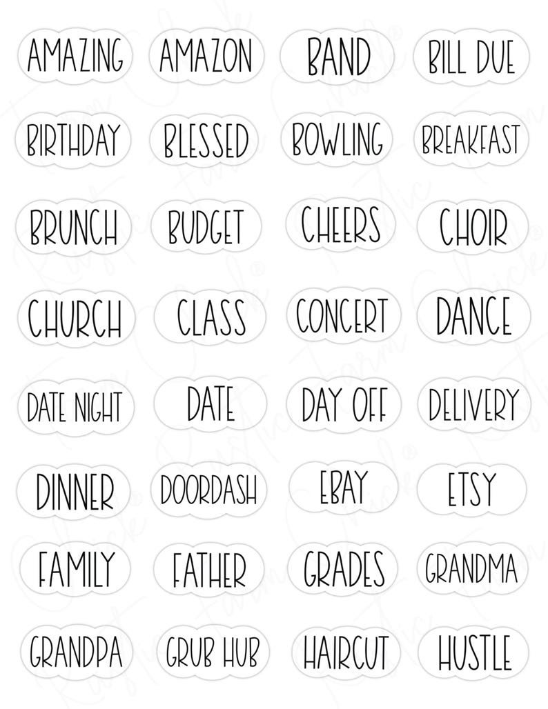 BASIC EVERYDAY Digital Stickers, Daily Pre-cropped Digital Planner ...