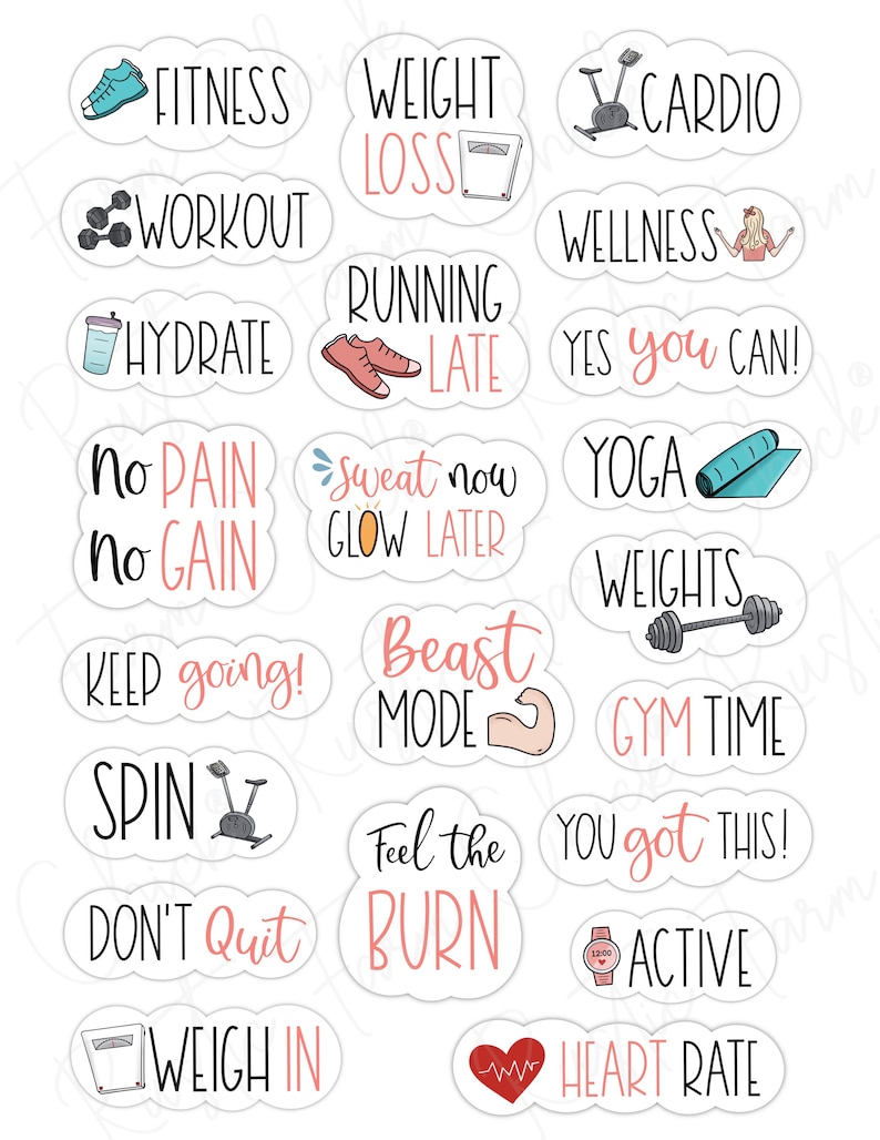FITNESS Digital Stickers, Goodnotes Stickers, Exercise & Workout Pre ...
