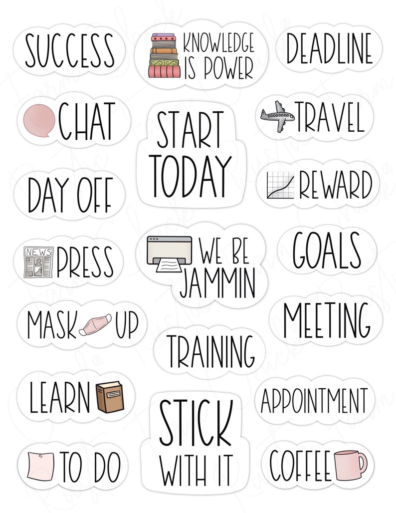 OFFICE & WORK Digital Stickers, Pre-cropped Digital Planner Stickers ...