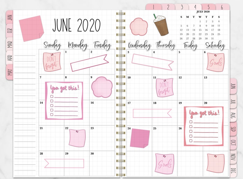 PLANNER WIDGETS & NUMBERS, Goodnotes Stickers, Pink Pre-cropped Digital ...