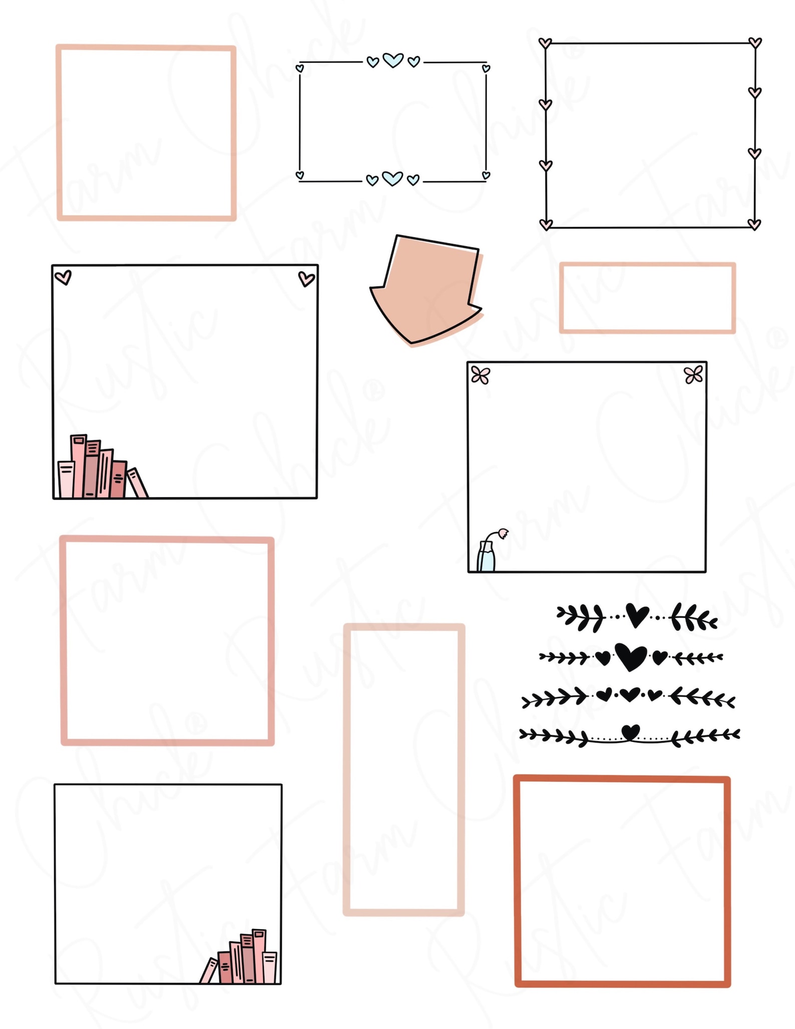 BORDERS Digital Stickers, Frames Pre-cropped Digital Planner Stickers ...