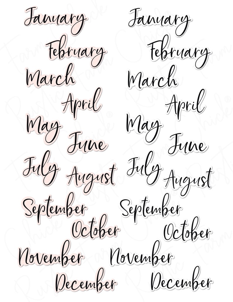 MONTHS & DAYS Digital Stickers for Goodnotes, Basic Pre-cropped Digital ...