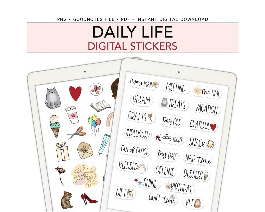 DAILY LIFE Digital Stickers for Goodnotes, Basic Pre-cropped Digital ...