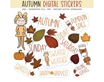 Autumn Digital Stickers for Goodnotes, Fall Season Pre-cropped Digital ...
