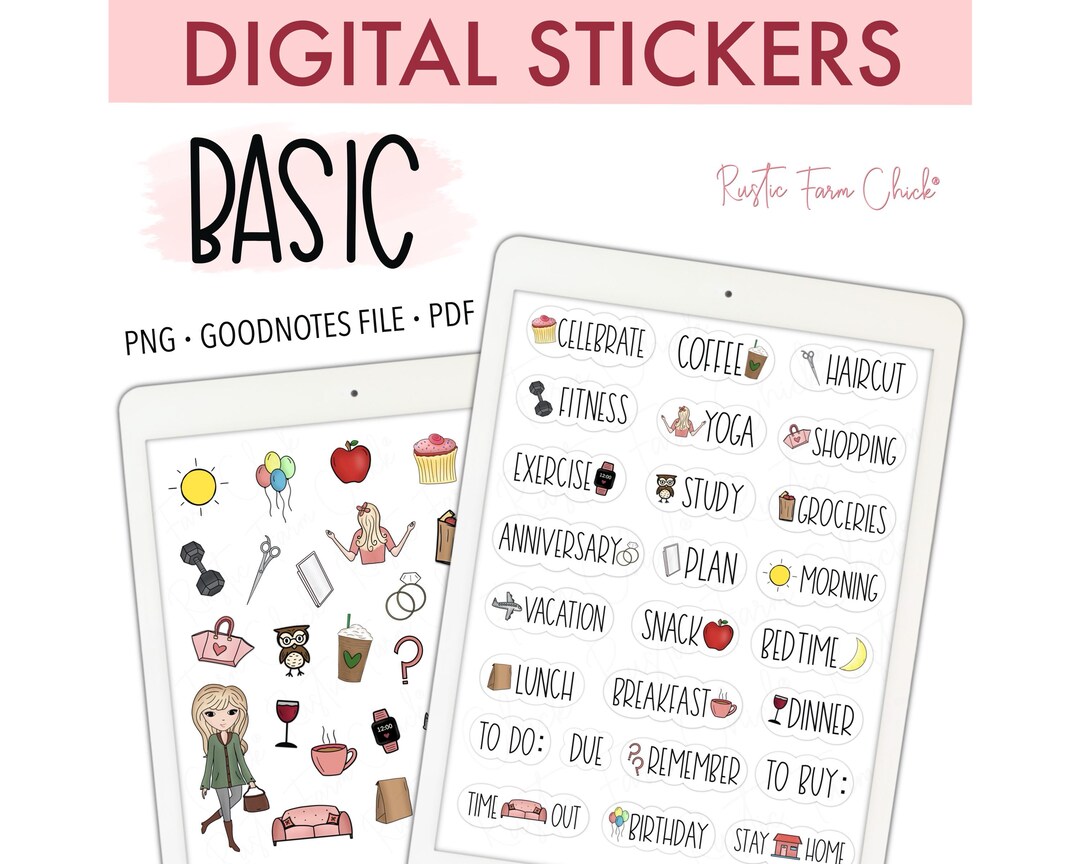 BASIC Digital Stickers for Goodnotes, Daily Pre-cropped Digital Planner ...