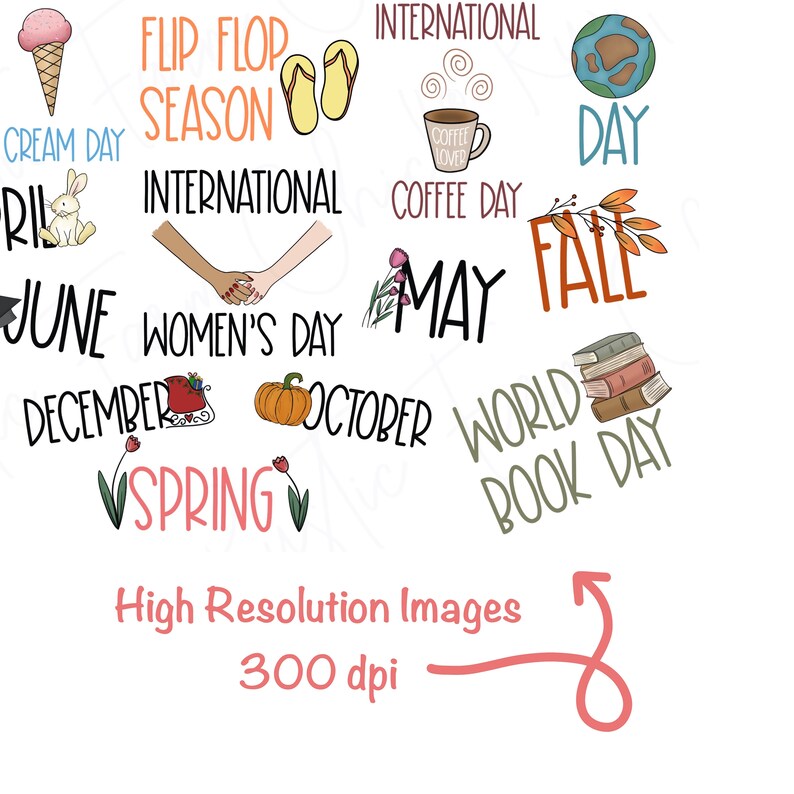 SEASONS & MONTHS Digital Stickers, Pre-cropped Digital Planner Words ...