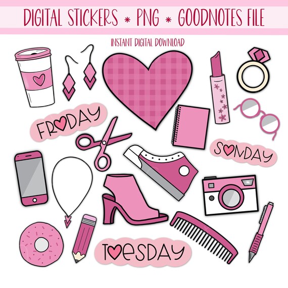 CUTE PINK Digital Stickers for Goodnotes Pre-cropped PNG | Etsy