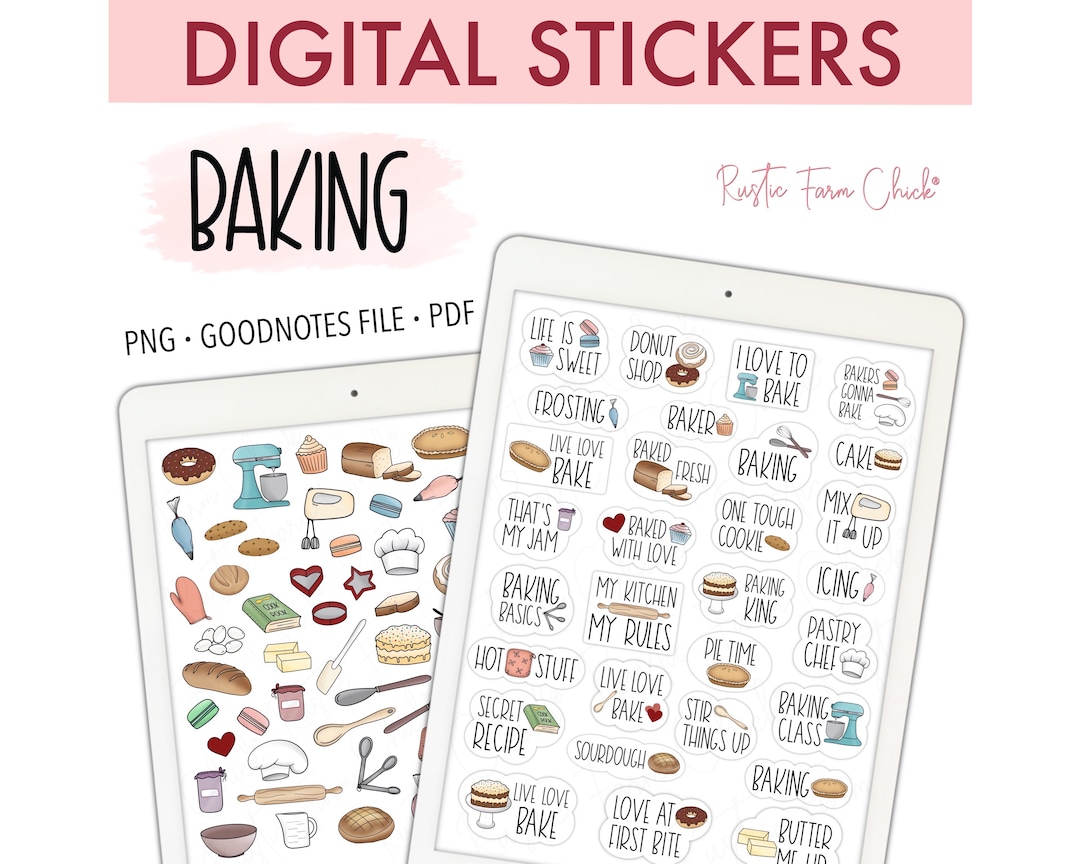 BAKING Digital Stickers for Goodnotes, Bakery Pre-cropped Digital ...