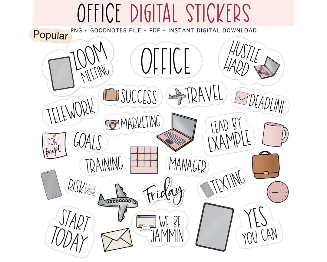OFFICE WORK Pegatinas digitales para GoodNotes, pegatinas de ...