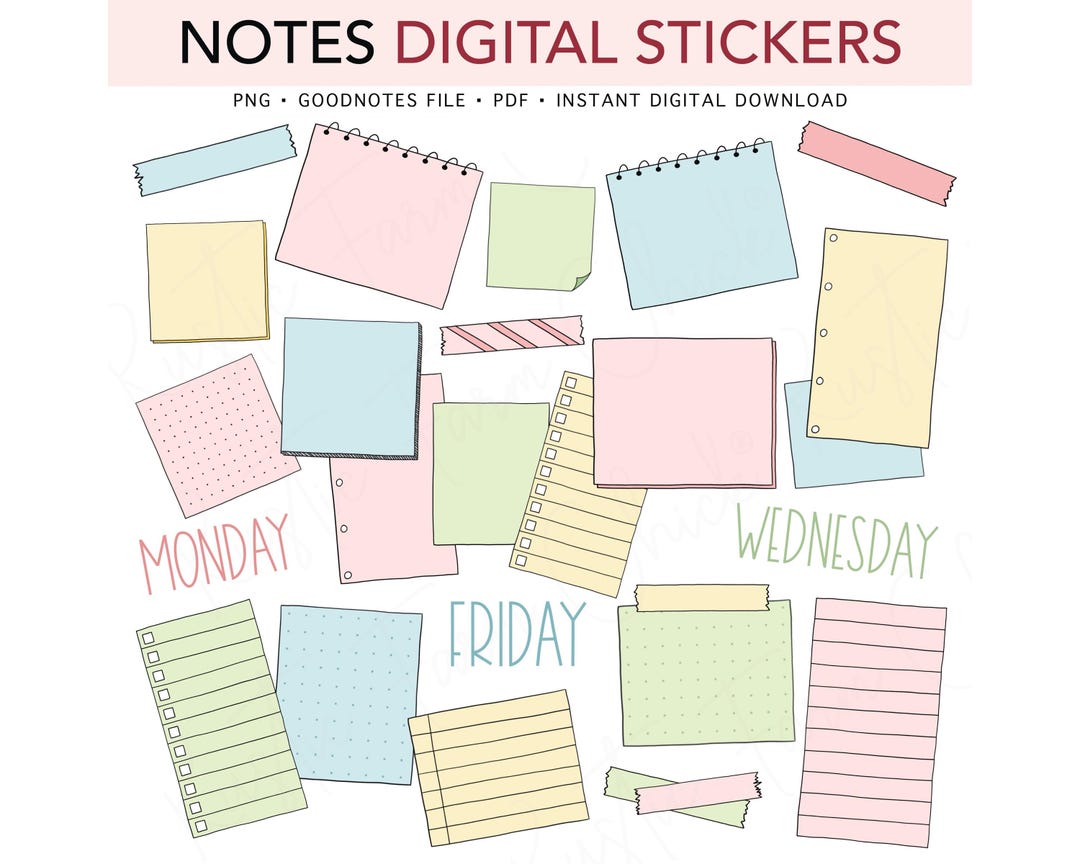 NOTES & NOTEPADS Digital Stickers for Goodnotes, Pastel Sticky Notes ...