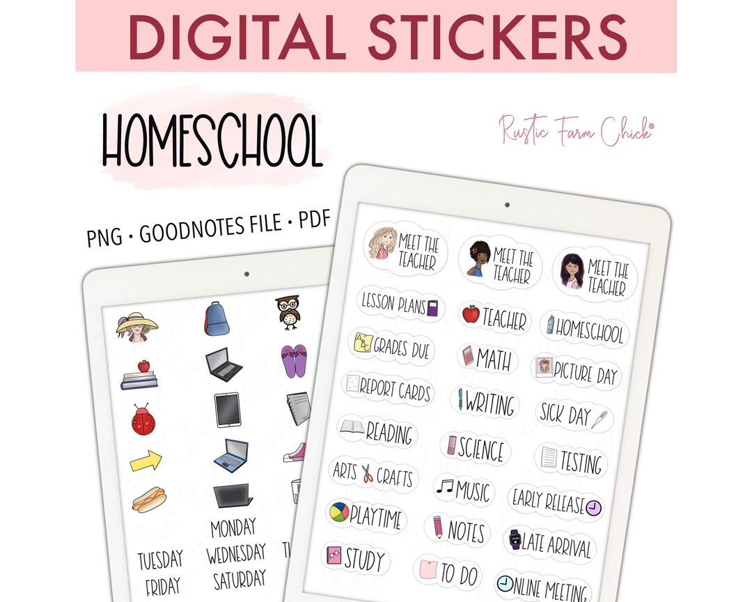 HOMESCHOOL Digital Stickers for Goodnotes, School Teacher Pre-cropped ...