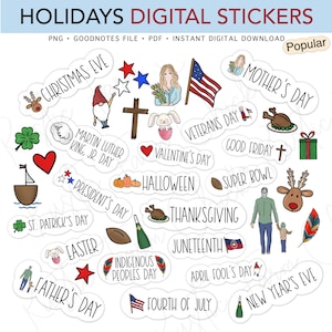 NATIONAL U.S. HOLIDAYS Digital Stickers, Goodnotes Stickers, Annual ...