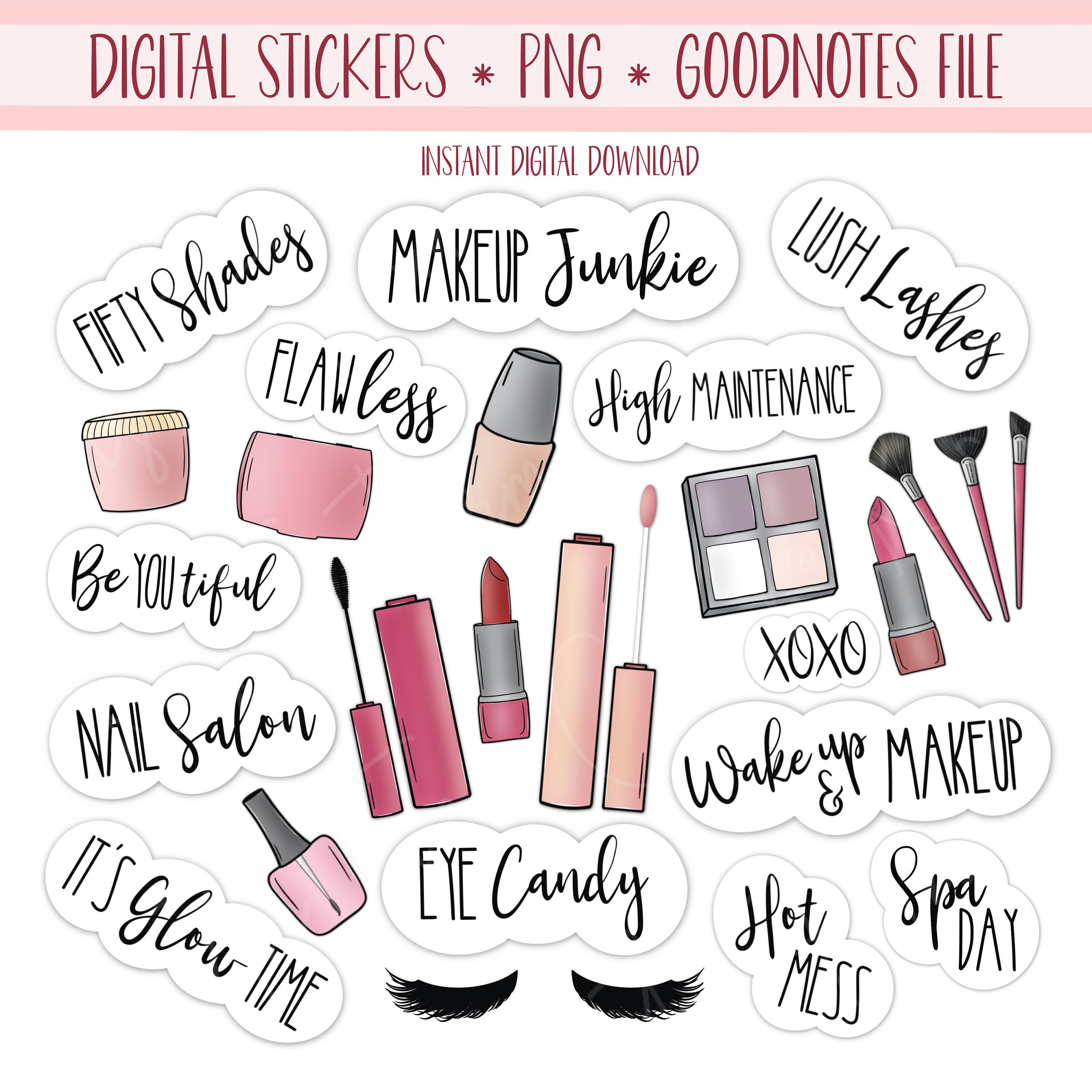 DIGITAL MAKE-UP Stickers Beauty Pre-cropped Digital Planner | Etsy