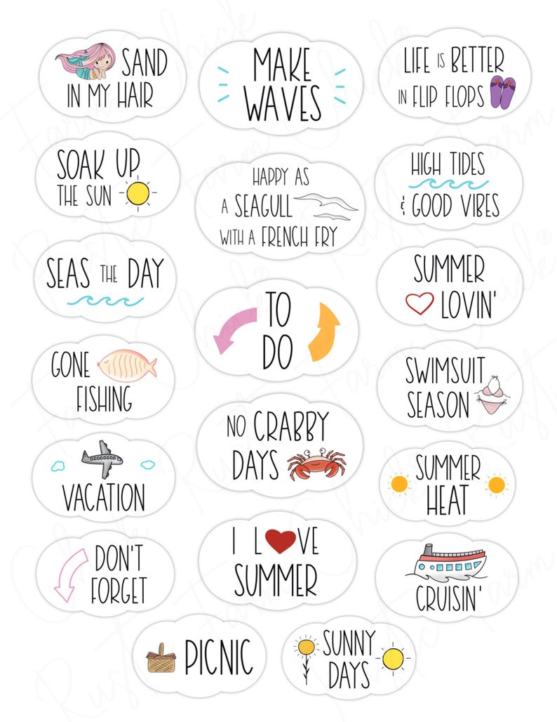 SUMMER Digital Stickers, Seashells, Flip Flops, Mermaid, Beach Pre ...