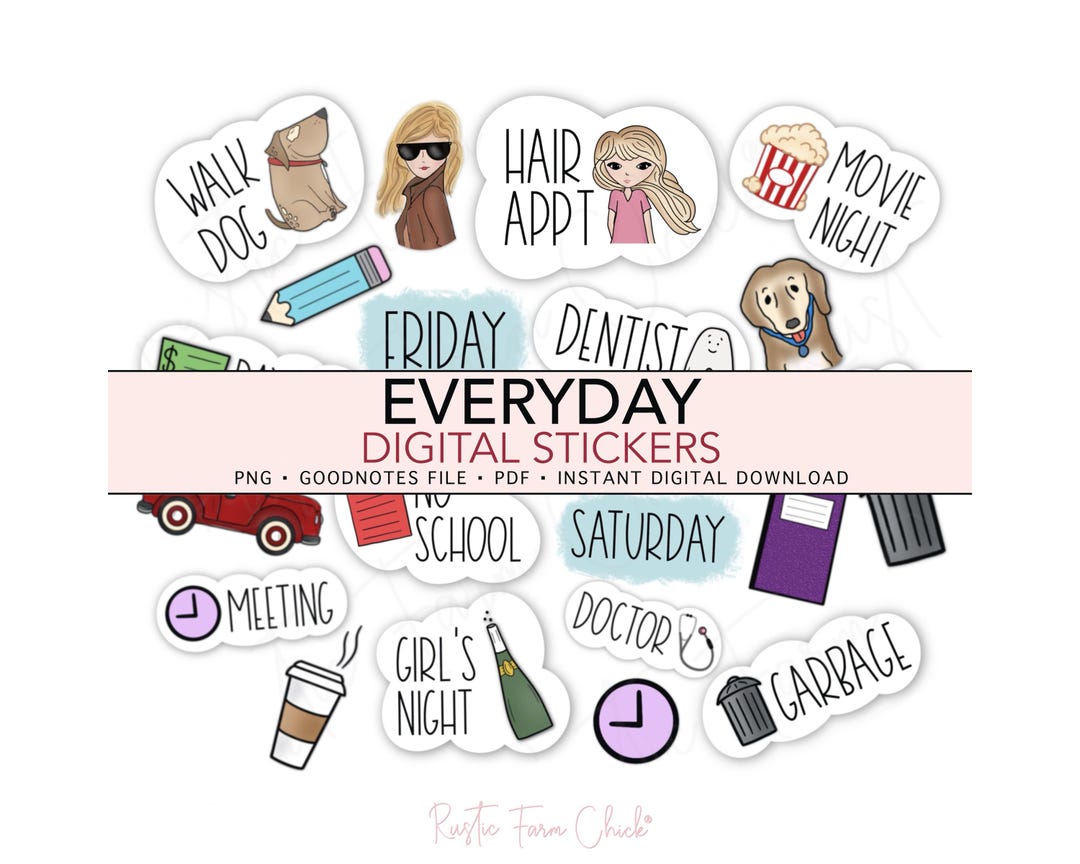 EVERYDAY Digital Stickers, Goodnotes Stickers, Basic Pre-cropped ...