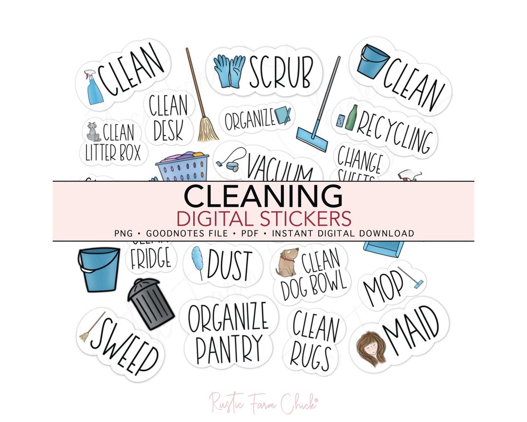CLEANING Digital Stickers, Pre-cropped Planner Stickers, Goodnotes, PNG ...