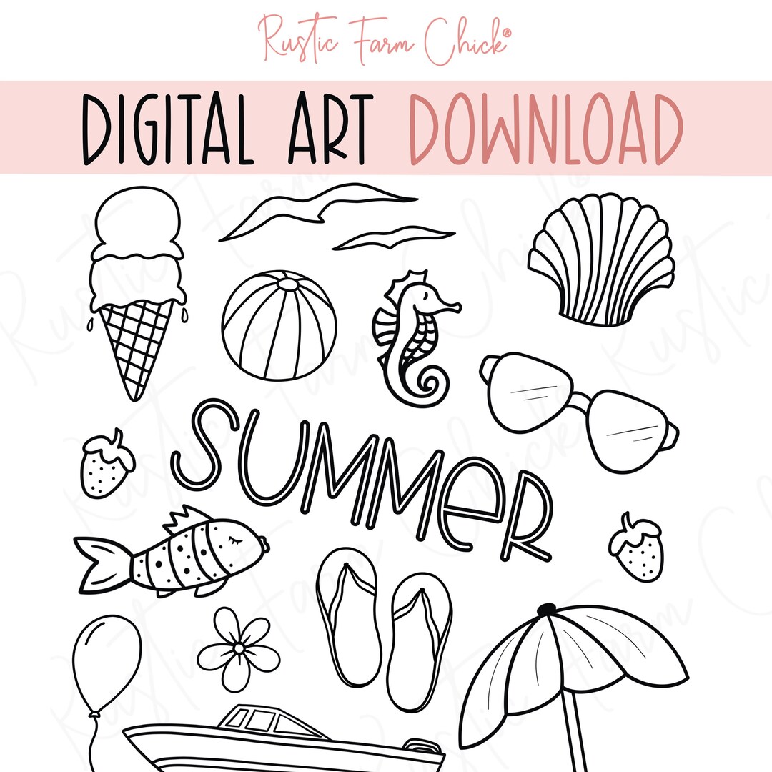 SUMMER FUN Doodle Art Coloring Page Printable Digital Art - Etsy