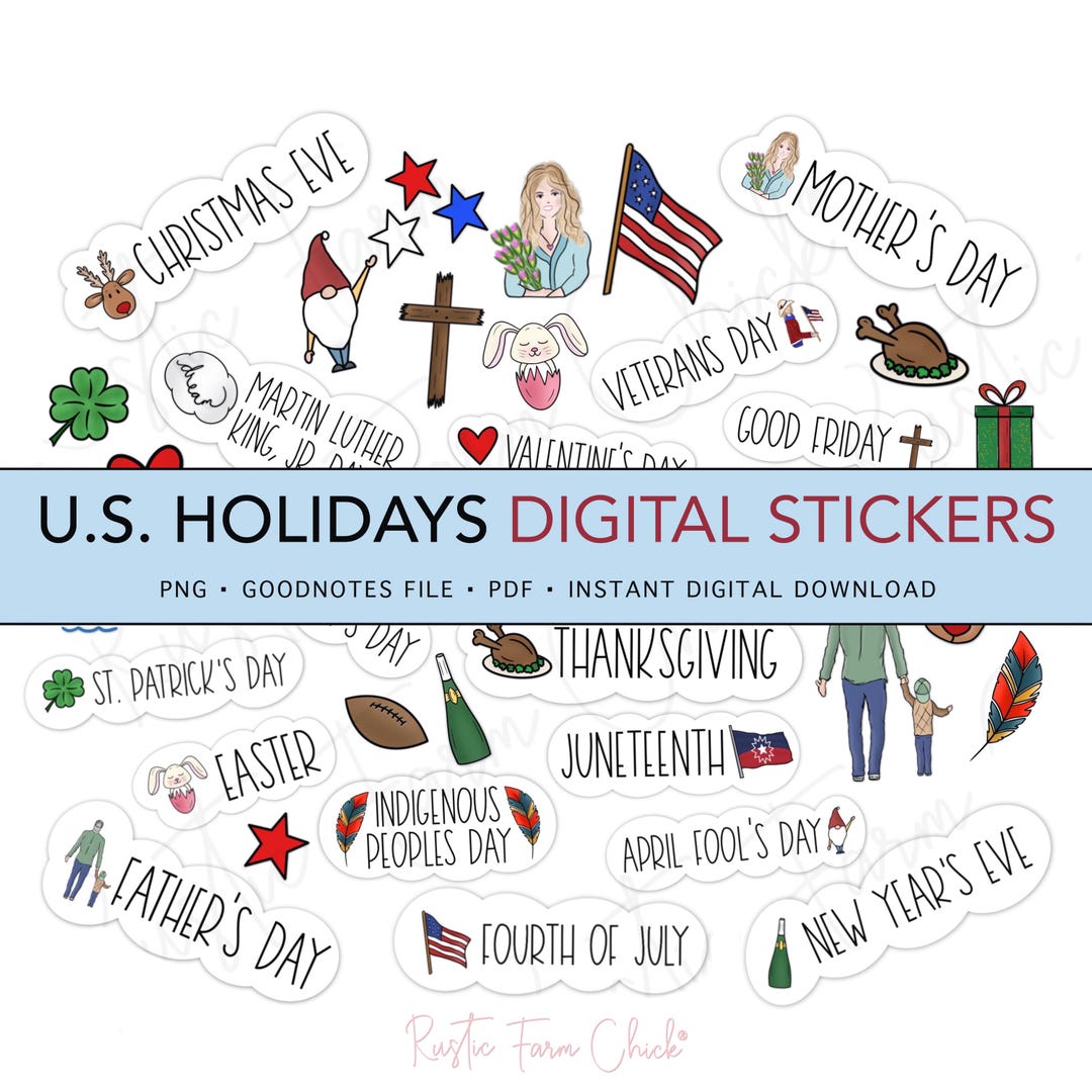 NATIONAL U.S. HOLIDAYS Digital Stickers for Goodnotes Planner, Federal ...