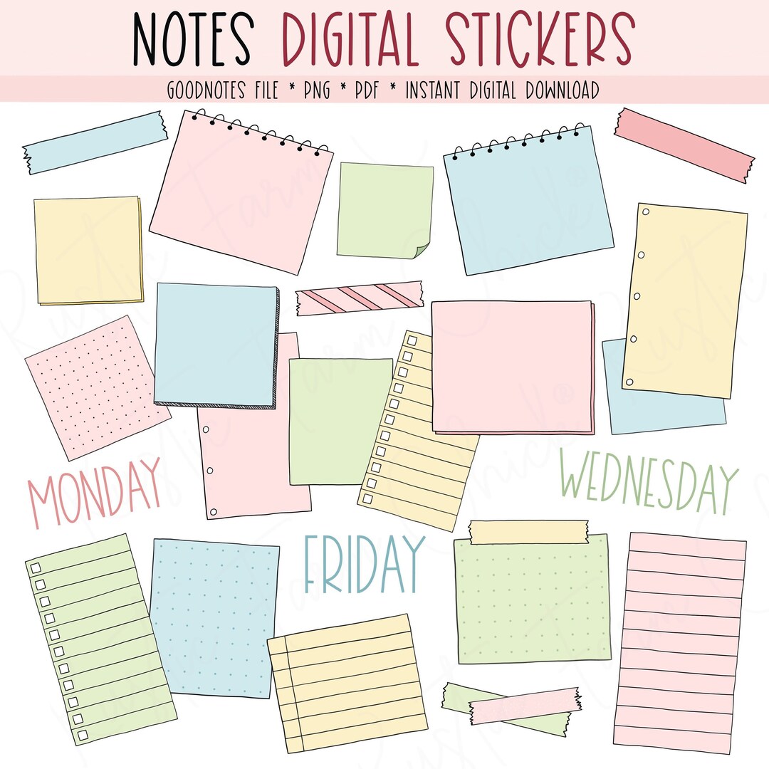 NOTES & NOTEPADS Digital Stickers for Goodnotes Pastel Sticky - Etsy