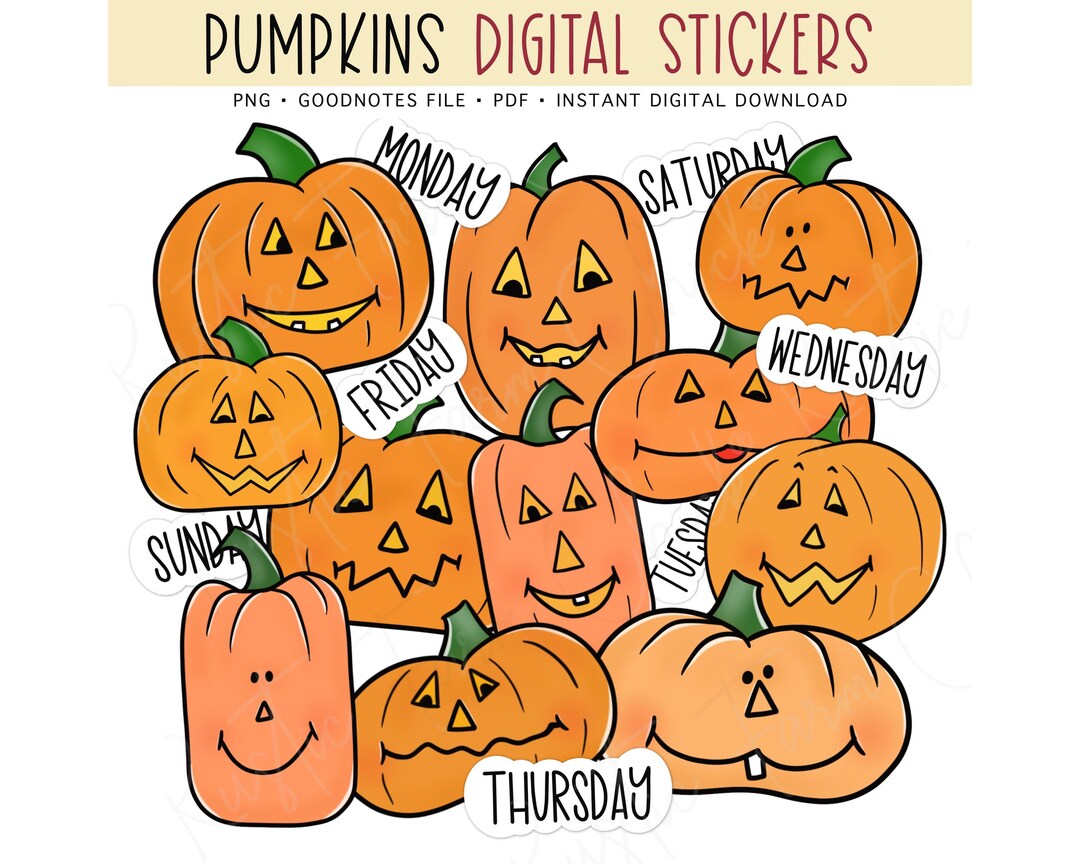 CUTE PUMPKINS Digital Stickers for Goodnotes, Fall Pre-cropped Digital ...