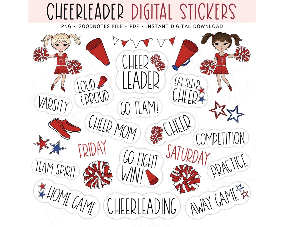 CHEERLEADER Digital Stickers for Goodnotes, Red Cheer Pre-cropped ...