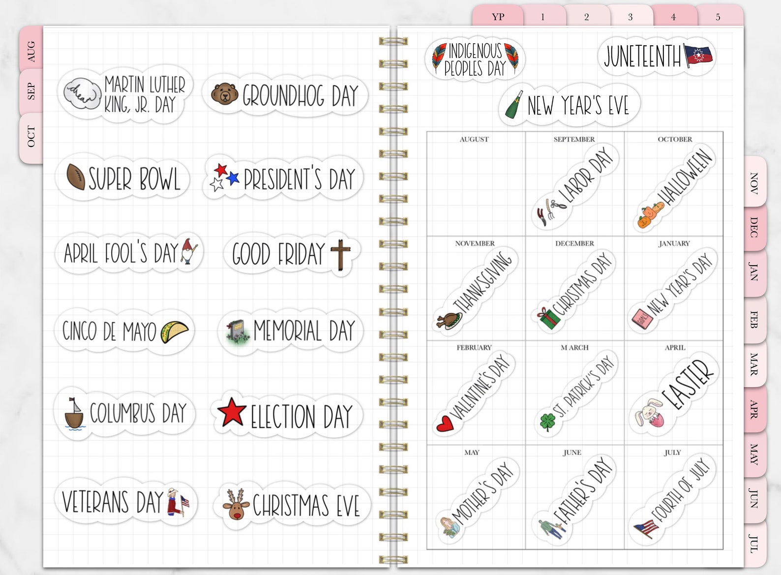 NATIONAL U.S. HOLIDAYS Digital Stickers, Annual Federal Holidays ...