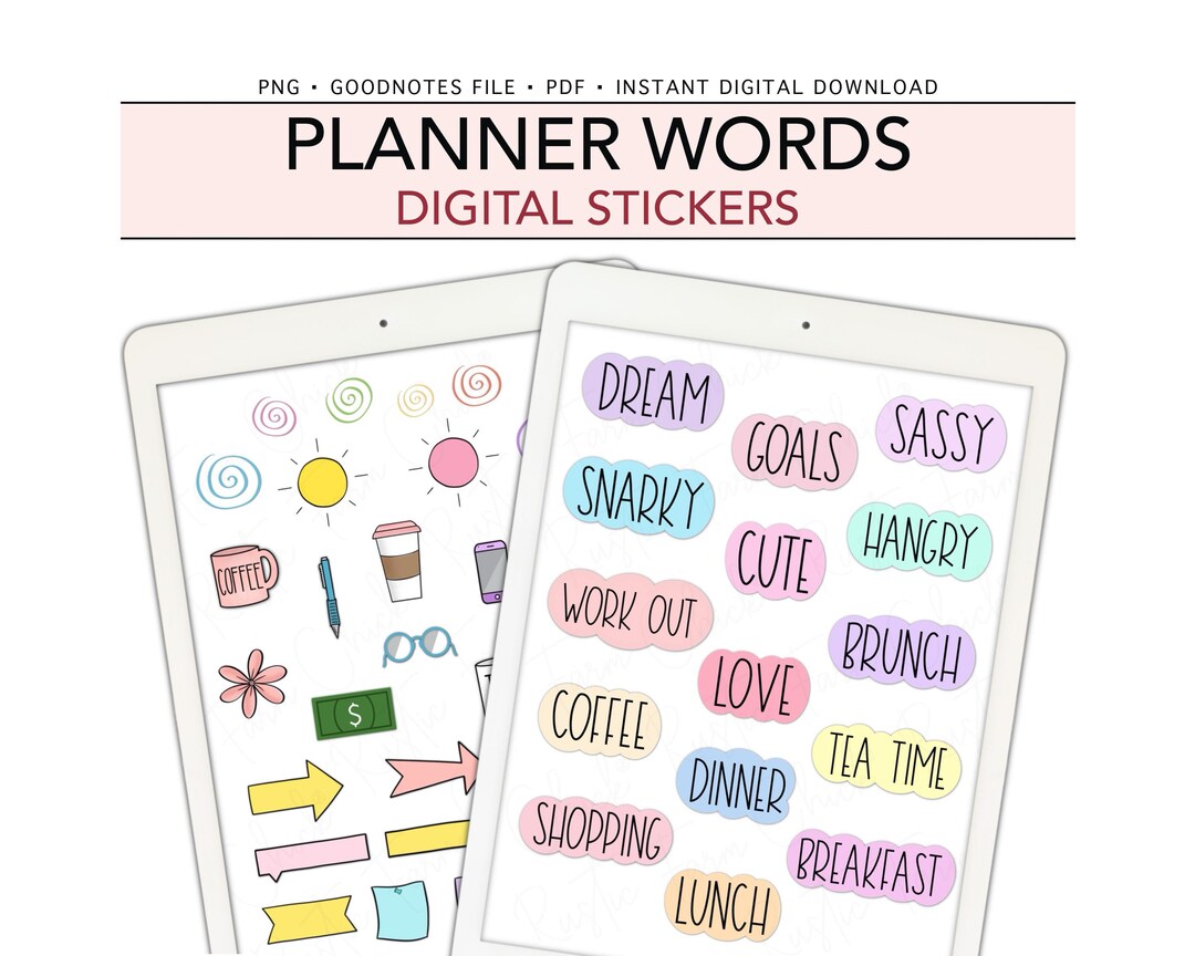 PLANNER WORDS Digital Stickers for Goodnotes, Basic Pre-cropped Digital ...