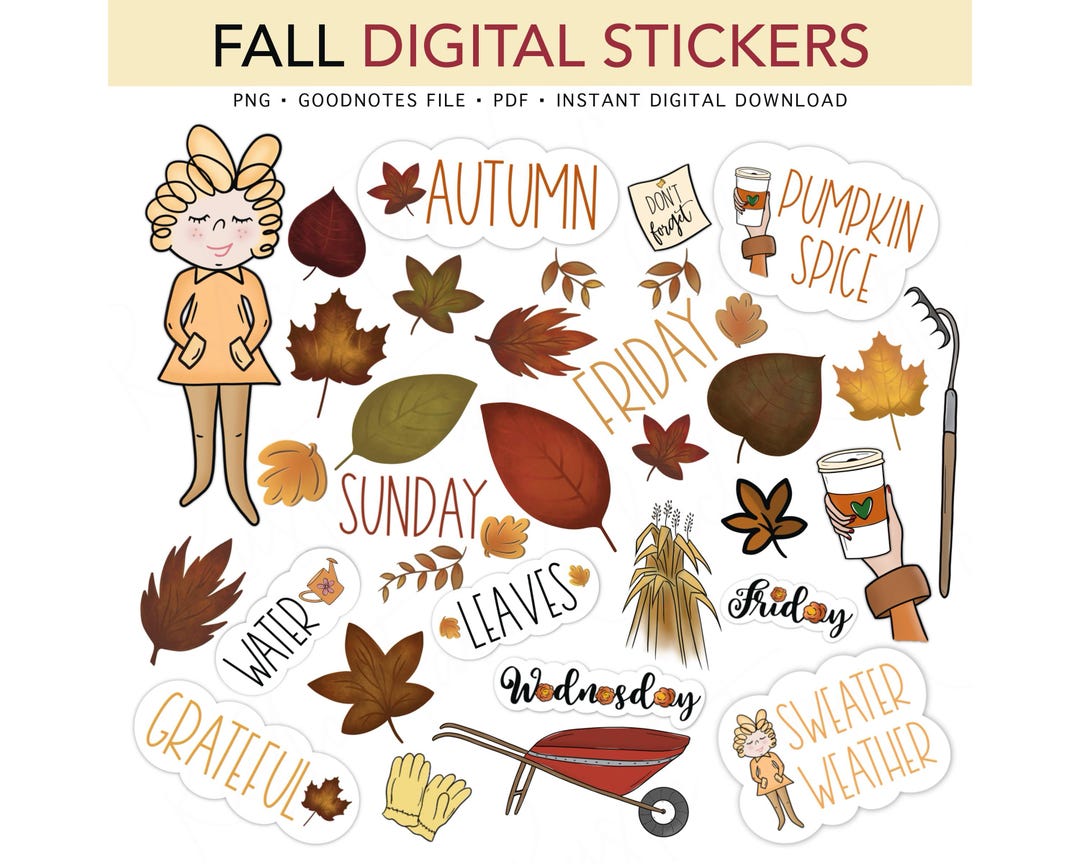 Fall Season Digital Planner Stickers, Goodnotes Stickers, Autumn Pre ...