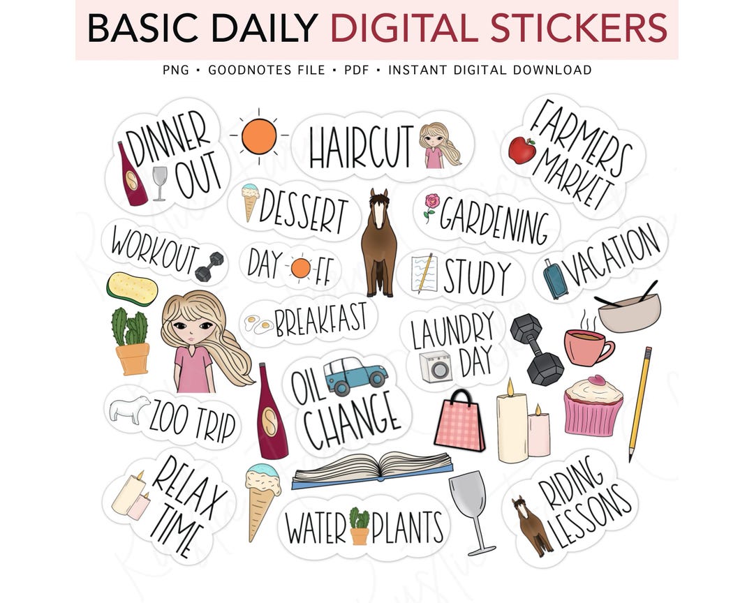 BASIC DAILY Digital Stickers, Activity Stickers for Goodnotes, Cute Pre ...