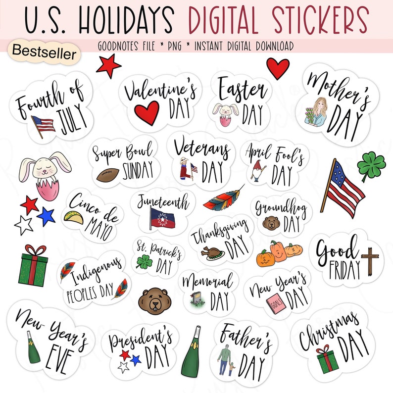 NATIONAL U.S. HOLIDAYS Digital Stickers Goodnotes Stickers - Etsy