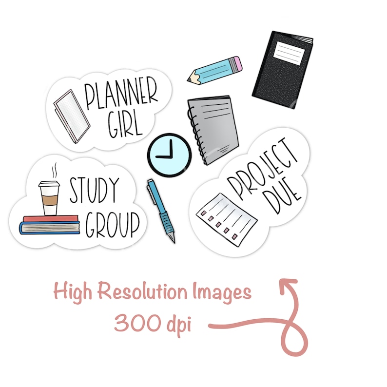 STUDY Digital Stickers, Goodnotes Stickers, School Pre-cropped Digital ...