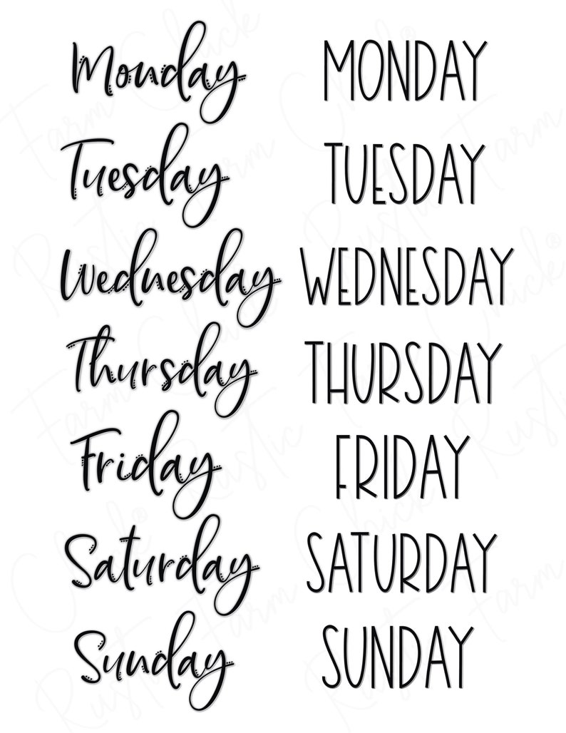 MONTHS & DAYS Digital Stickers for Goodnotes, Basic Pre-cropped Digital ...