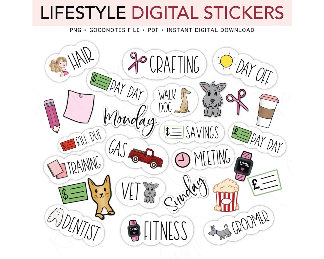 BASIC LIFESTYLE Digital Stickers, Goodnotes Stickers, Cute Everyday Pre ...
