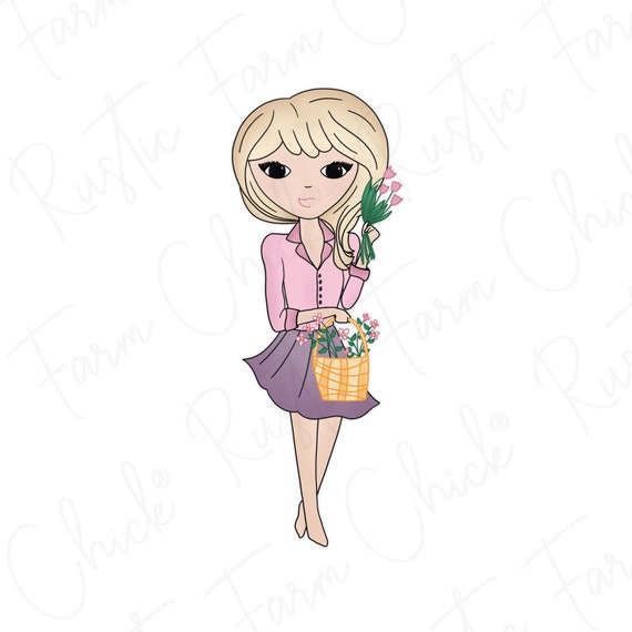 Barefoot Flower Girl Printable Digital Art Cute Girl With Etsy