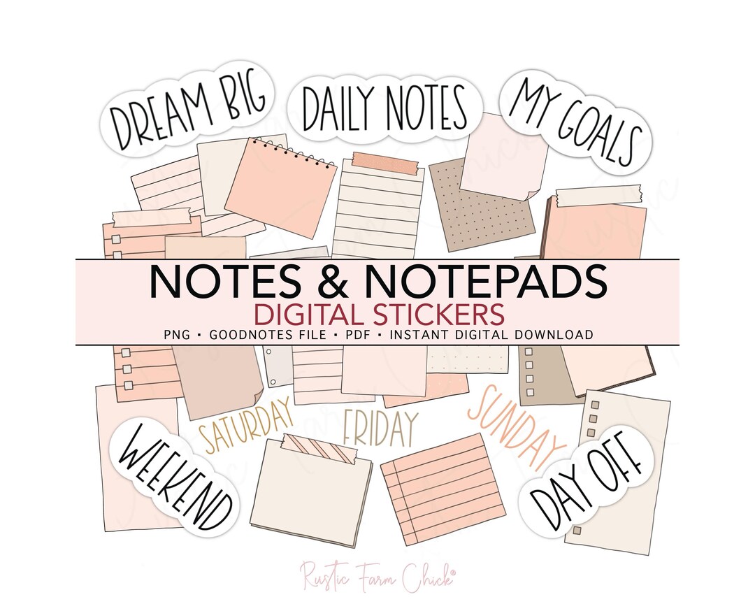 NOTES & NOTEPADS Digital Stickers, Pre-cropped Digital Planner Widgets ...